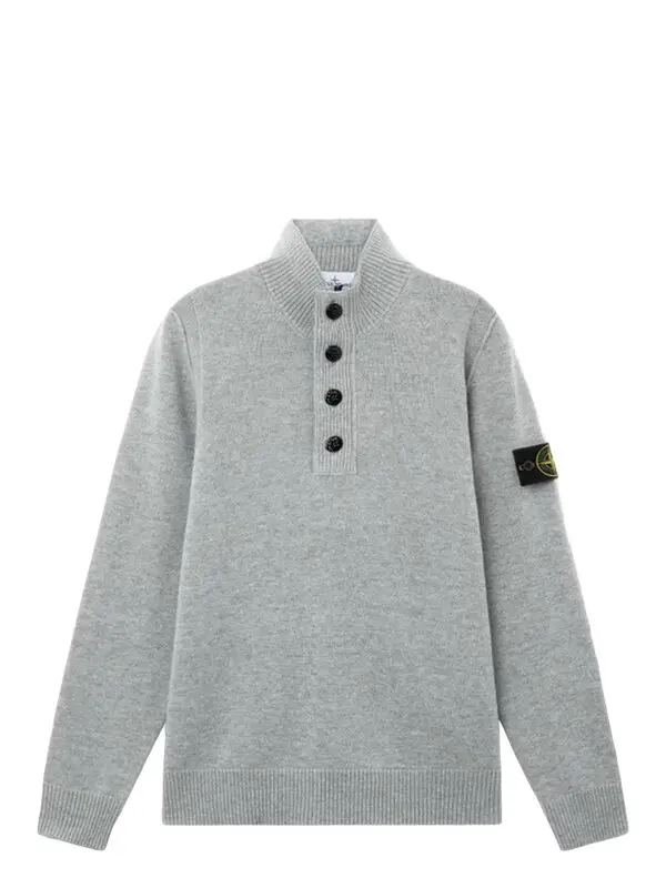 Stone Island Ribbed Stand-up Collar Wool Sweater With Felt Trim And Quarter Zip - Grigio