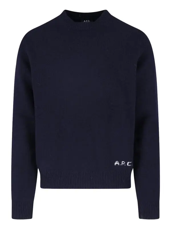 A.p.c. Logo Detail High Neck Knit Sweater - Blue