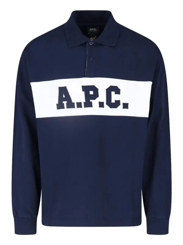 A.p.c. Logo-stripe Long-sleeve Polo Shirt - Blue