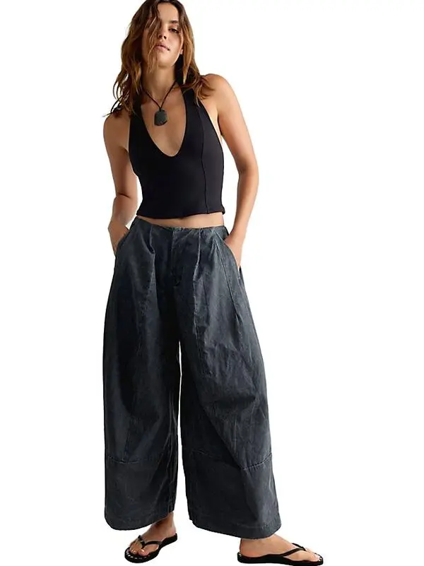 Free People High-rise Wide-leg Trousers - Black