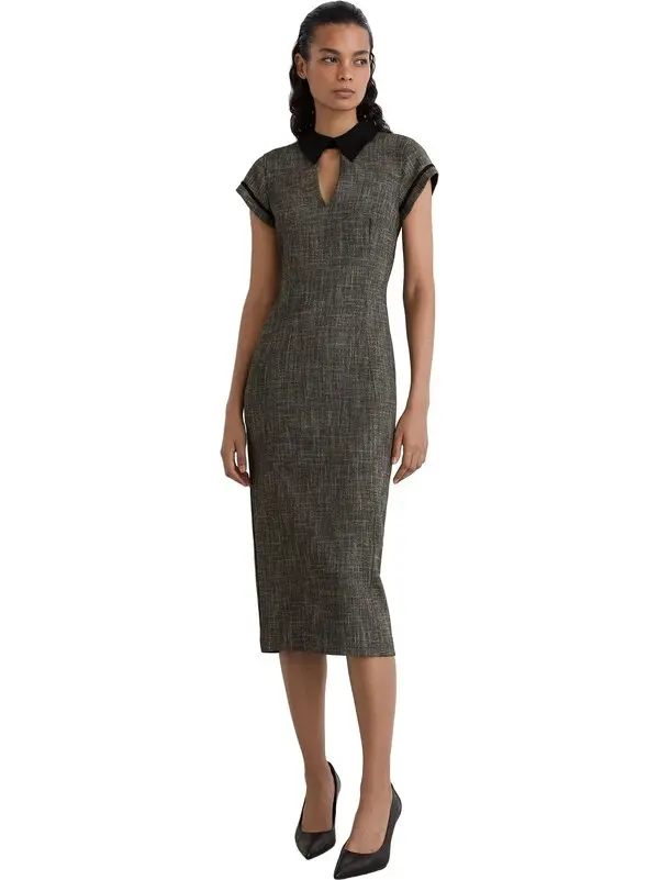 REISS Ava Collared Fitted Midi Dress - Grey