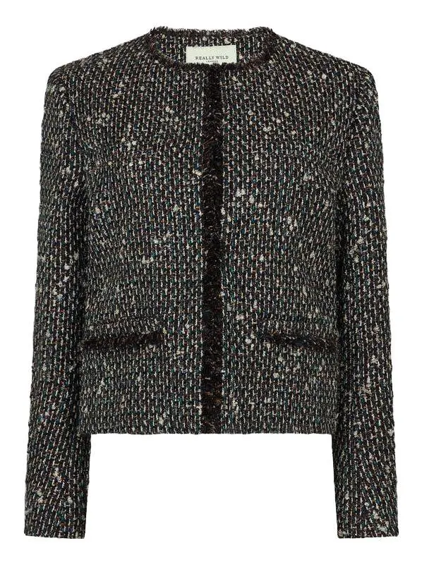 REALLY WILD CLOTHING Isabella Cropped Wool Blend Boucle Jacket - Bronze Glitter