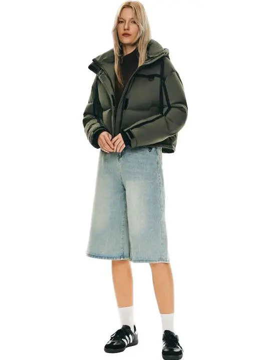 OROLAY Quilted Hooded Down Puffer Jacket - Olive