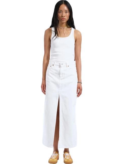 DR. DENIM Myra Ankle Length Denim Skirt With Front Slit - White