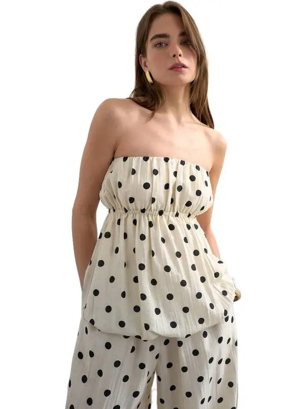 Topshop Polka Dot Bubble Hem Bandeau Top - White