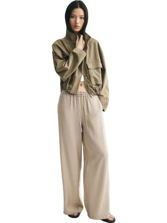 H&M Viscose-blend Wide-leg Drawstring Pants With Ruffled Waistband - Beige