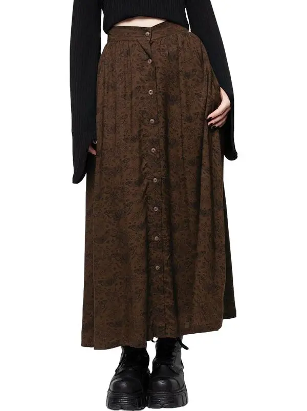 DISTURBIA Rosamoth Button-up Midi Skirt - Brown