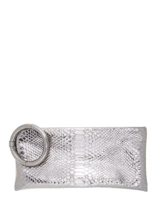 TOM FORD Python Embossed Leather Clutch - Silver
