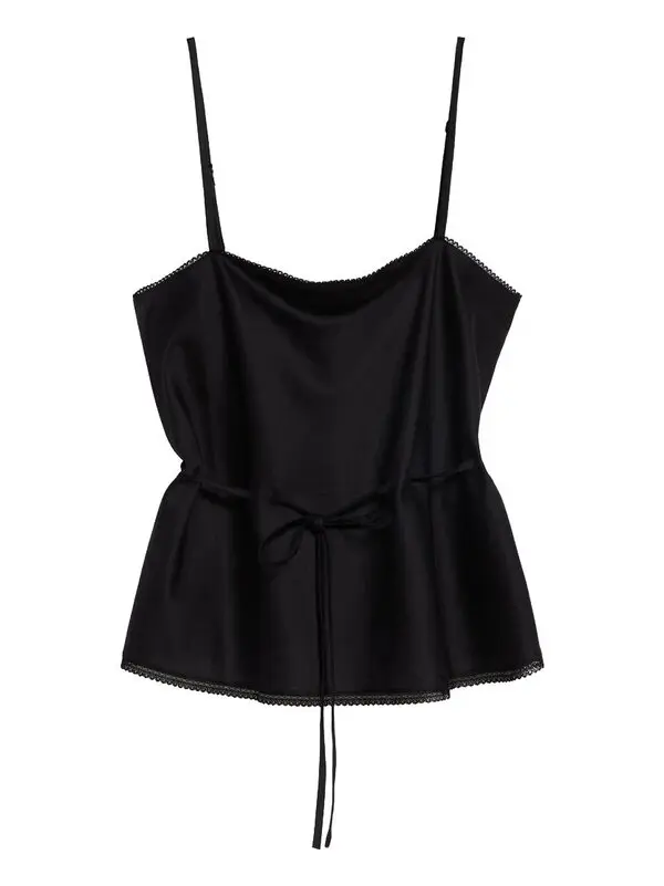 LESET Yoko Lace Trim Tie Waist Tank Top - Black