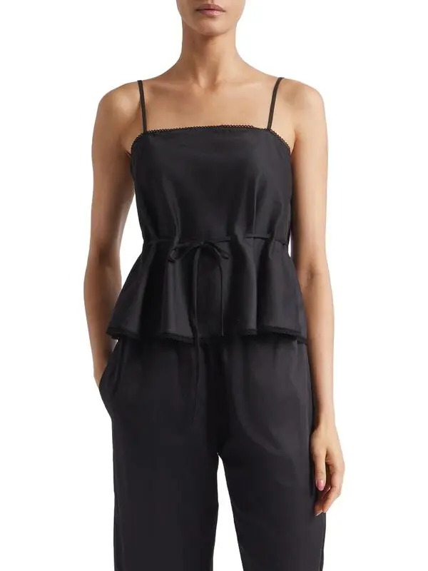 LESET Yoko Lace Trim Tie Waist Tank Top - Black