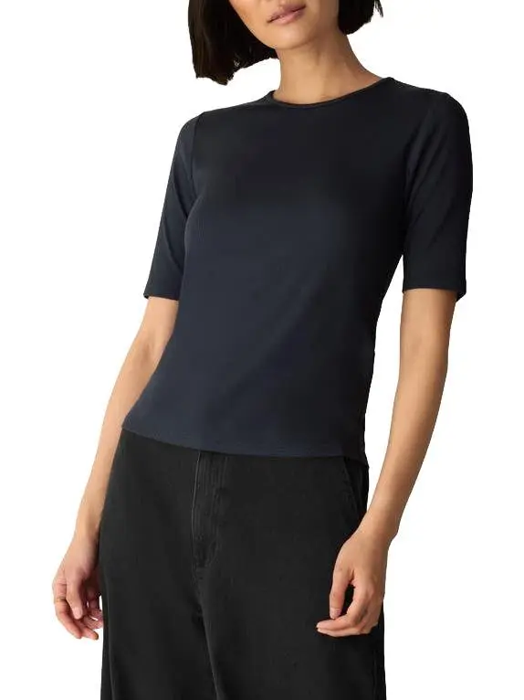 Eileen Fisher Organic Cotton Crewneck Elbow Sleeve Top - Maritime