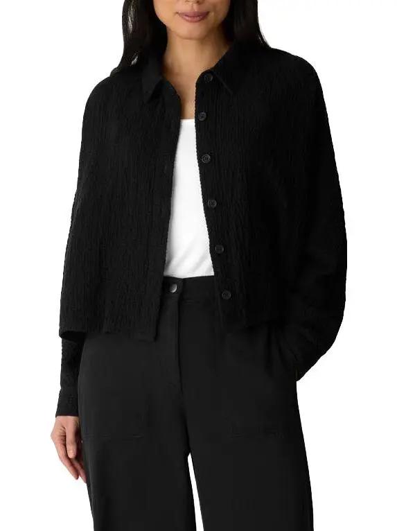 Eileen Fisher Organic Cotton Crepe Cropped Jacket - Black
