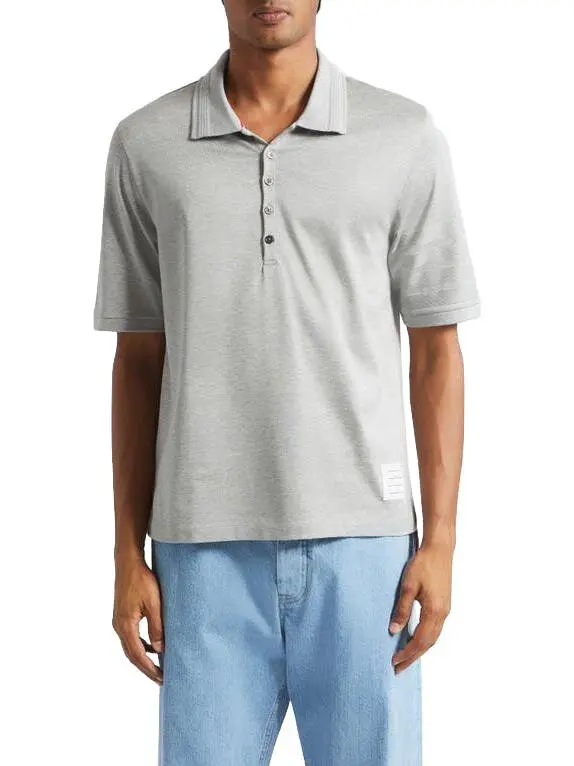 Thom Browne 4-bar Cotton Jersey Polo - Light Grey