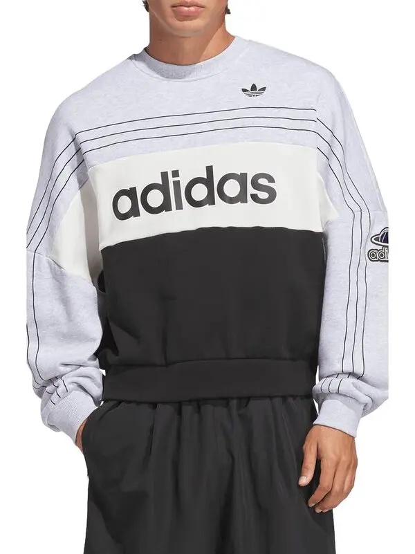 Adidas Color Block Varsity Sweatshirt - Light Grey/white/black