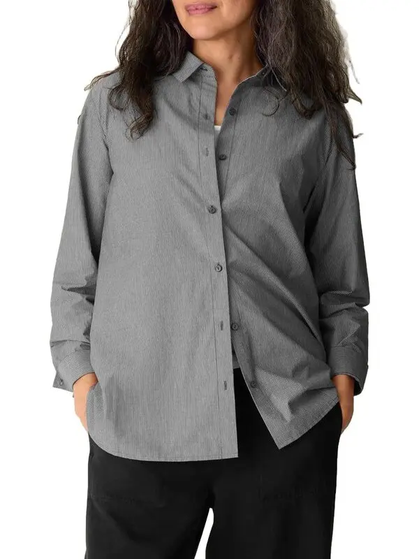 Eileen Fisher Organic Cotton Longline Shirt - Black/white