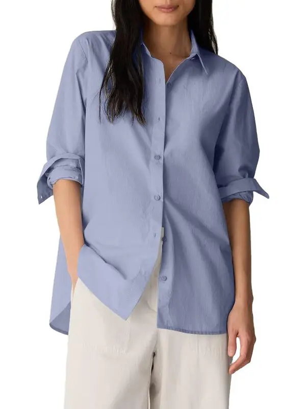 Eileen Fisher Organic Cotton Longline Button-up Shirt - Delfina