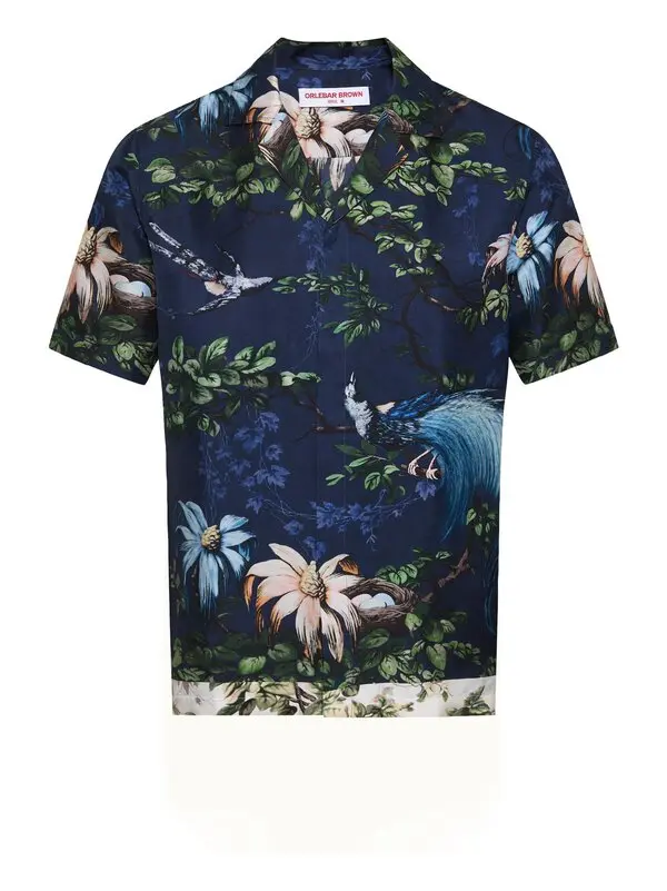 Orlebar Brown Relaxed Printed Silk Shirt In Night Iris - Blue