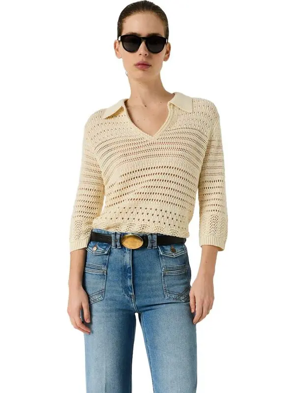 Gerard Darel Lalya 3/4 Sleeve V-neck Knit Top - Ecru
