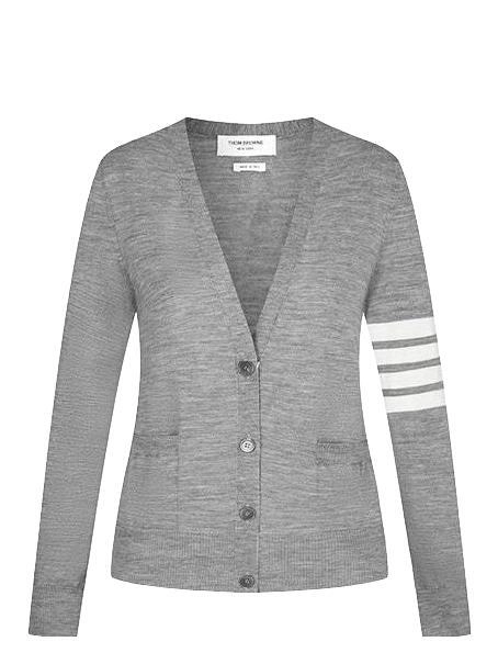 Thom Browne Cardigan With Signature Stripes - Gray