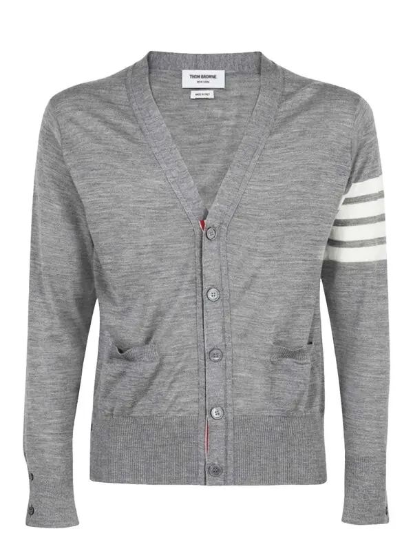 Thom Browne Cardigan With Four-bar Stripes - Gray