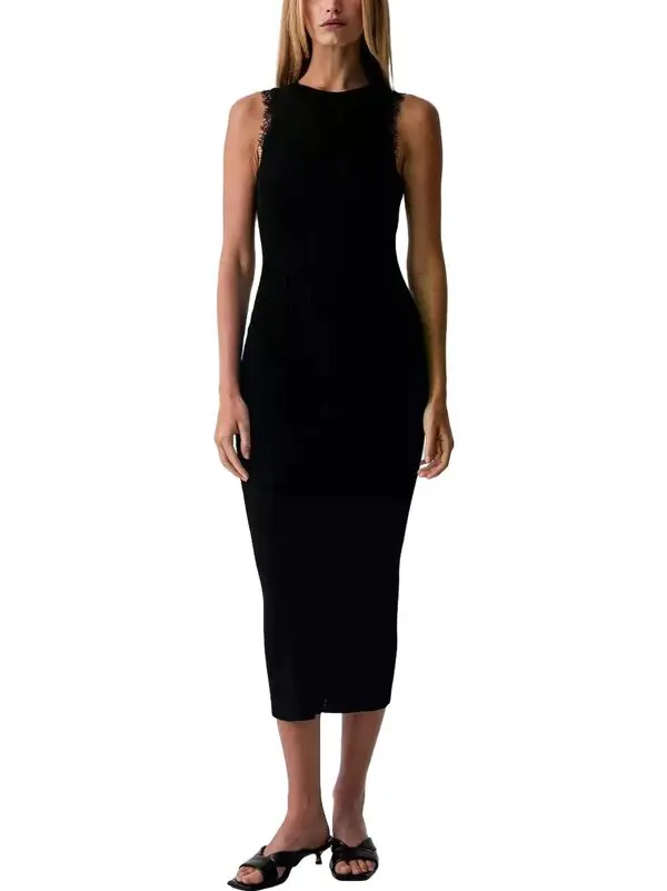 TWINSET Midi Lace-trim Ribbed-knit Dress - Black