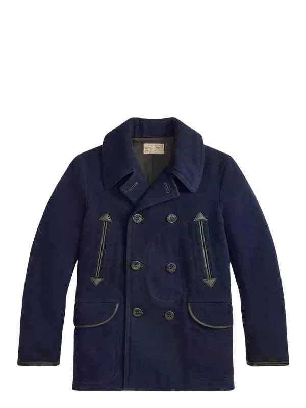 Ralph Lauren Double-breasted Leather-trimmed Coat - Blue