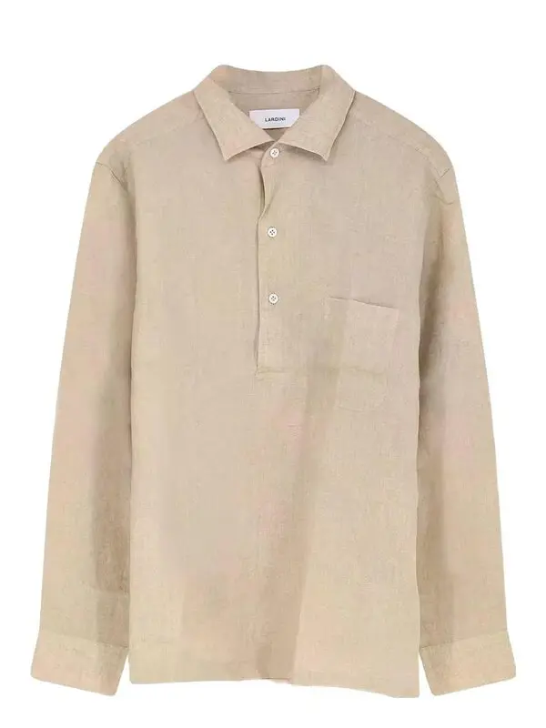LARDINI Bowling-collar Patch-pocket Shirt - Neutrals