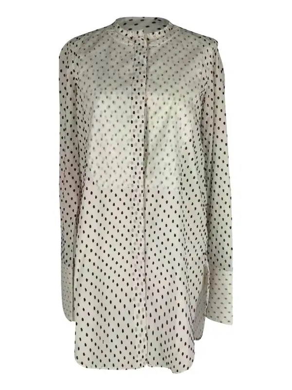 Celine Swiss Dot Band Collar Shirt - White