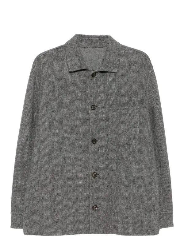Eleventy Herringbone-pattern Button-up Overshirt - Grey