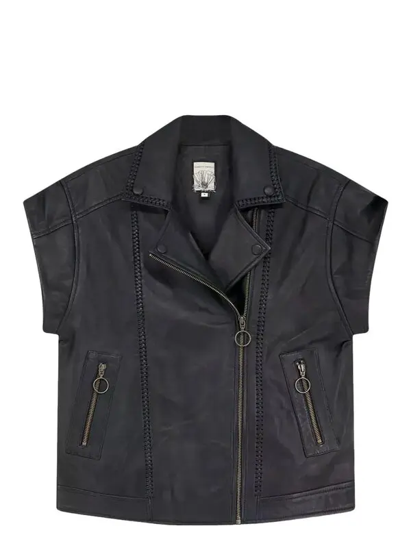 SCARLETT POPPIES Braided-leather Sleeveless Jacket - Black