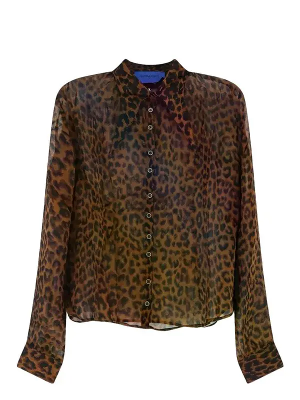 MES DEMOISELLES Leopard-print Pointed-collar Shirt - Brown