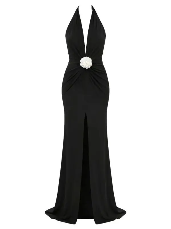 ROSERRY Mallorca Flower-embellished Open-back Maxi Dress - Black