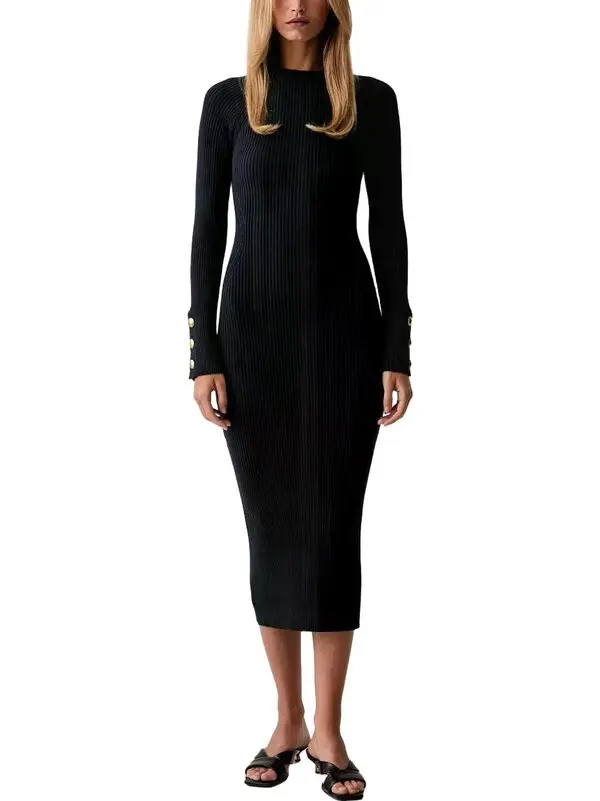 TWINSET Midi Ribbed-knit Dress With Button Cuffs - Black