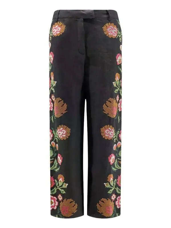 PHILIPPA 1970 Keila Floral-embroidered Trousers - Black