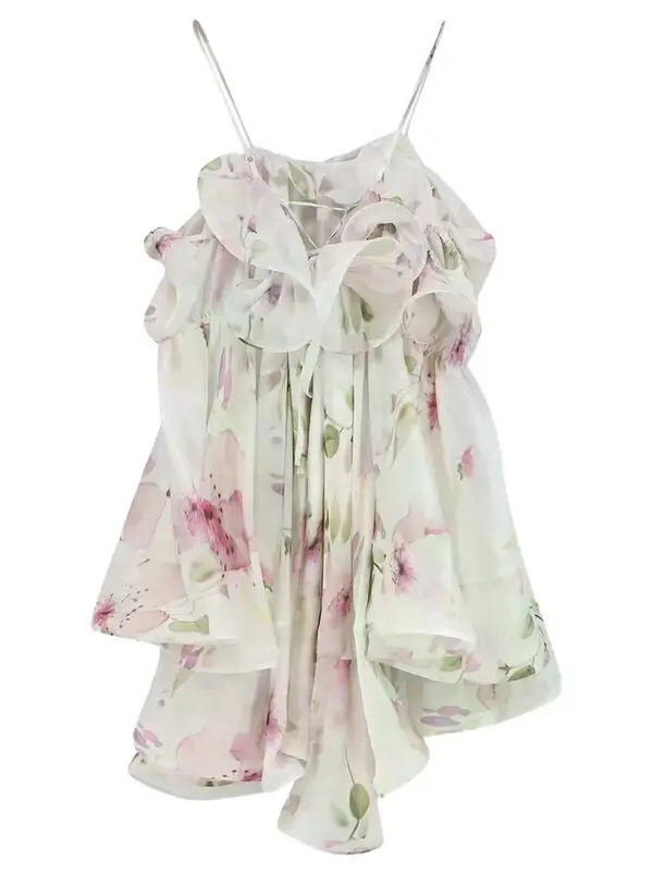 ACTUALEE Floral Print Ruffled Mini Dress - White