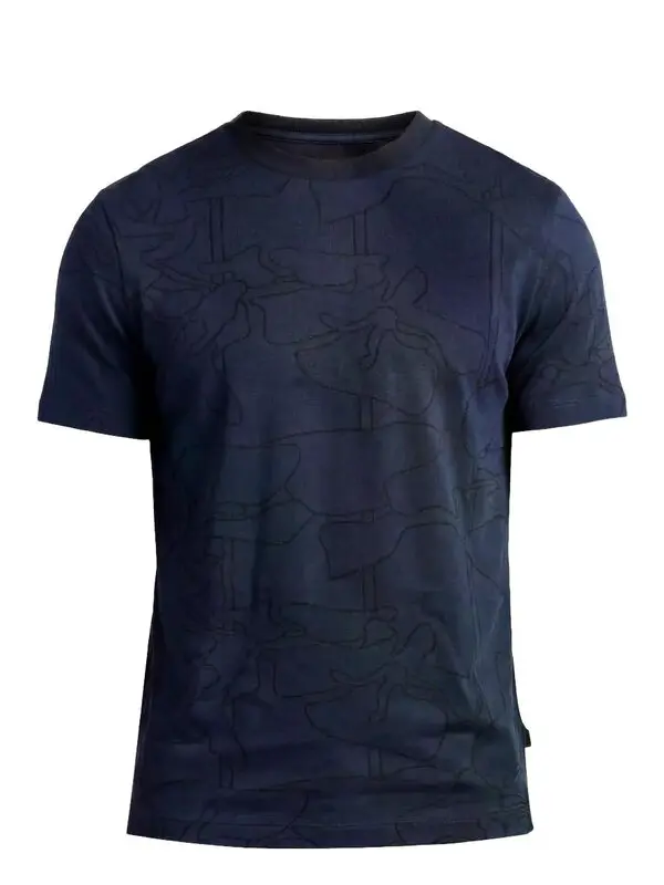 BOSS Thompson Cotton T-shirt With Jacquard Pattern - Blue