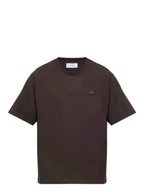 FERRAGAMO Gancini-detail Pocket T-shirt - Brown