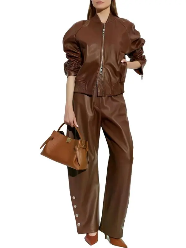 Sportmax Leather Bomber Jacket - Brown