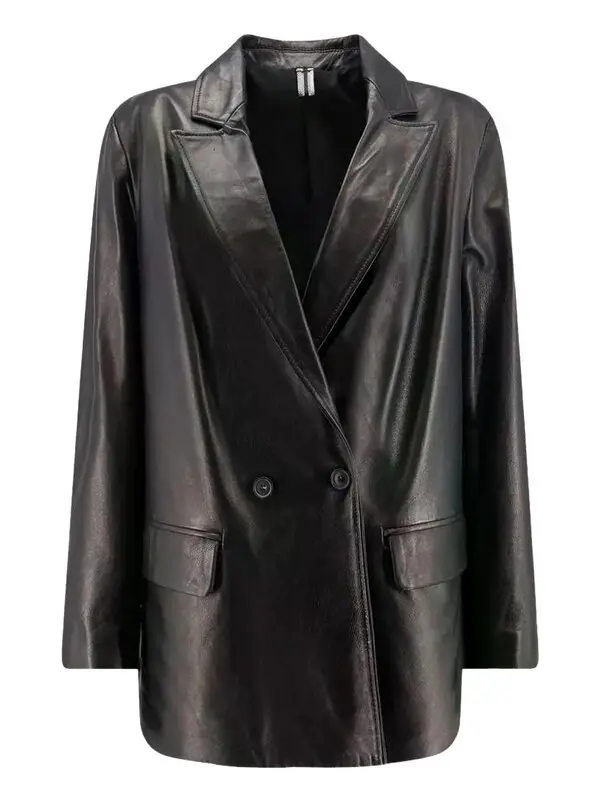 DFOUR Double-breasted Leather Jacket - Black