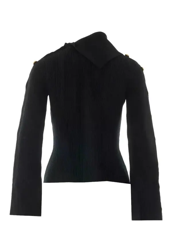 Elisabetta Franchi Ribbed Knit High-neck Sweater With Gold-tone Logo Buttons - Black
