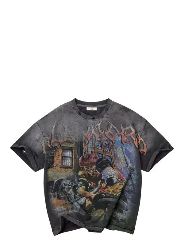 VALE FOREVER Graphic-print Distressed T-shirt - Black