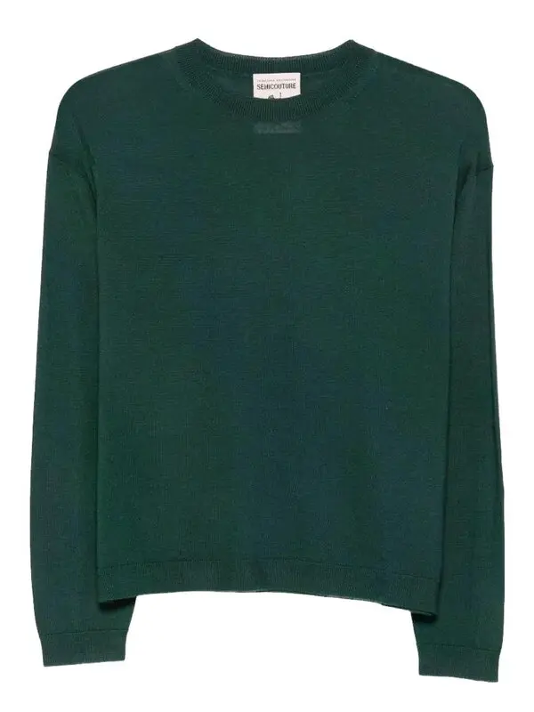 SEMICOUTURE Crew Neck Long Sleeve Sweater - Green