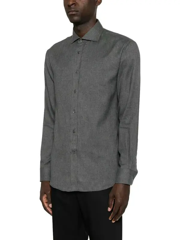 Brunello Cucinelli Herringbone-weave Long-sleeve Shirt - Grey