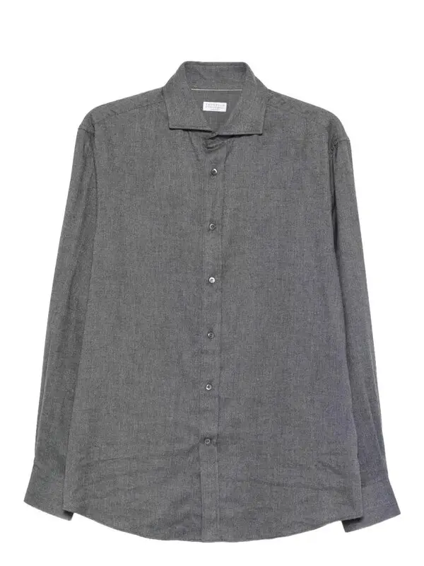 Brunello Cucinelli Herringbone-weave Long-sleeve Shirt - Grey