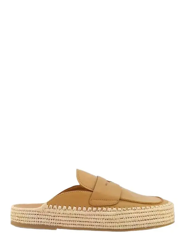 PALOMA BARCELO Belinda Calidis Leather Raffia Flat Mules - Neutrals
