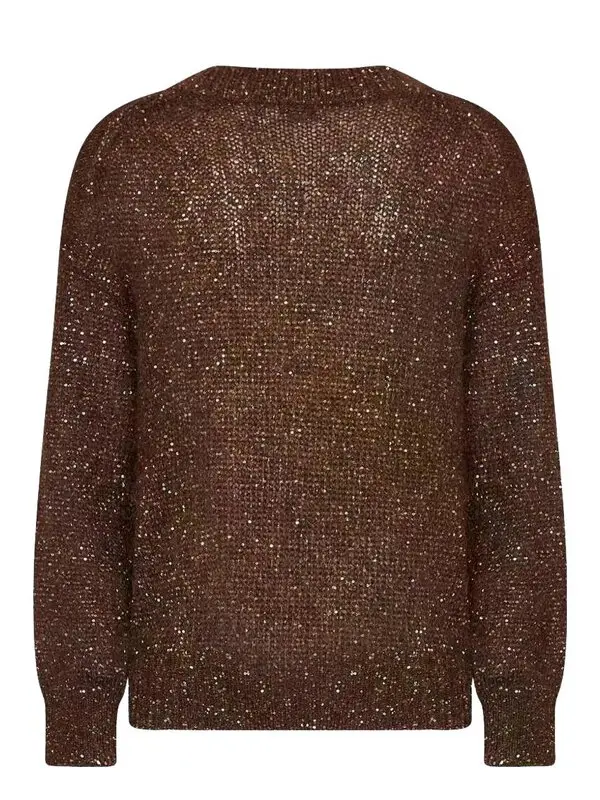 Brunello Cucinelli Sequin Embellished V-neck Sweater - Brown