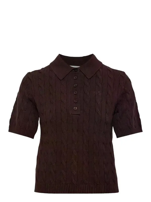 GESTUZ Cable-knit Polo Sweater - Brown