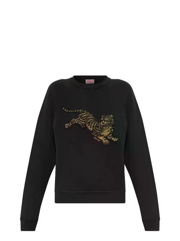 Kenzo Sequin-embellished Tiger Motif Sweatshirt - Black
