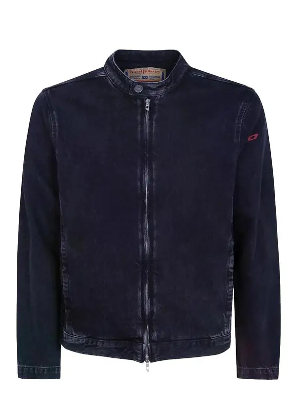 DIESEL® Zip-up Denim Jacket With Embroidered Logo - Blue