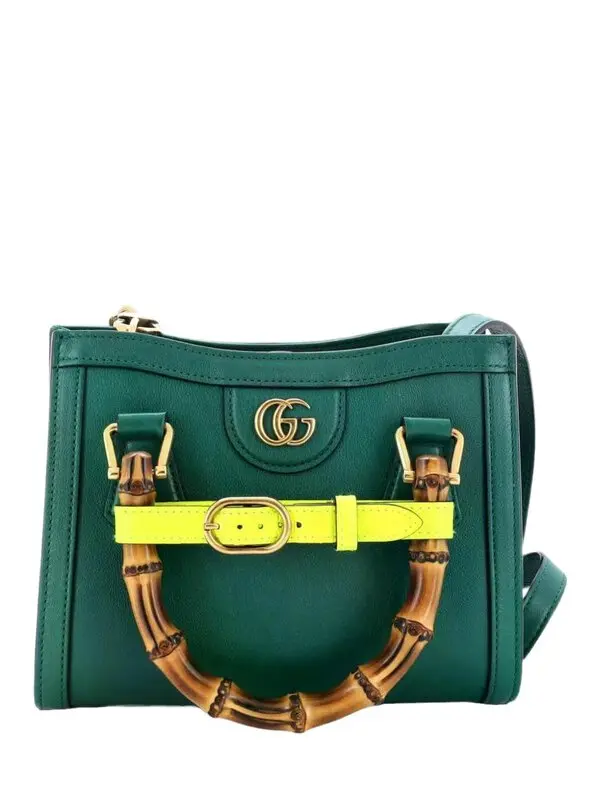 Gucci Diana Nm Bamboo Handle Tote Leather Mini Crossbody Bag - Green